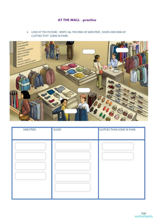 at the mall - practice. Ficha interactiva | TopWorksheets