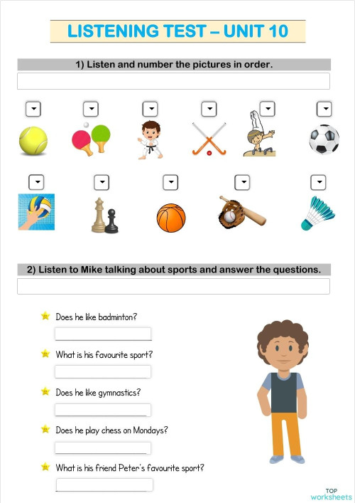 Unit 10 - LISTENING. Interactive worksheet | TopWorksheets