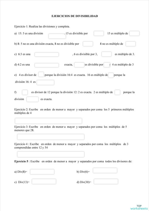 Repasamos múltiplos y divisores. Ficha interactiva | TopWorksheets
