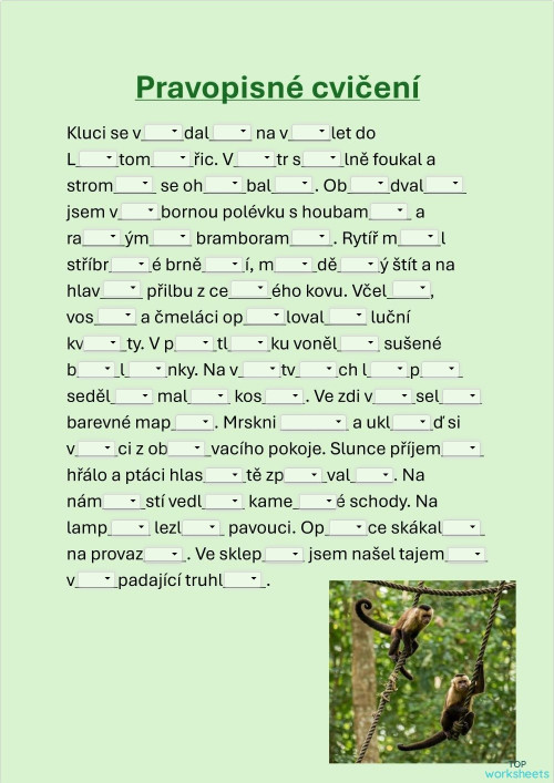 Koncovky podstatných jmen - procvičování. Interaktivní pracovní list ...