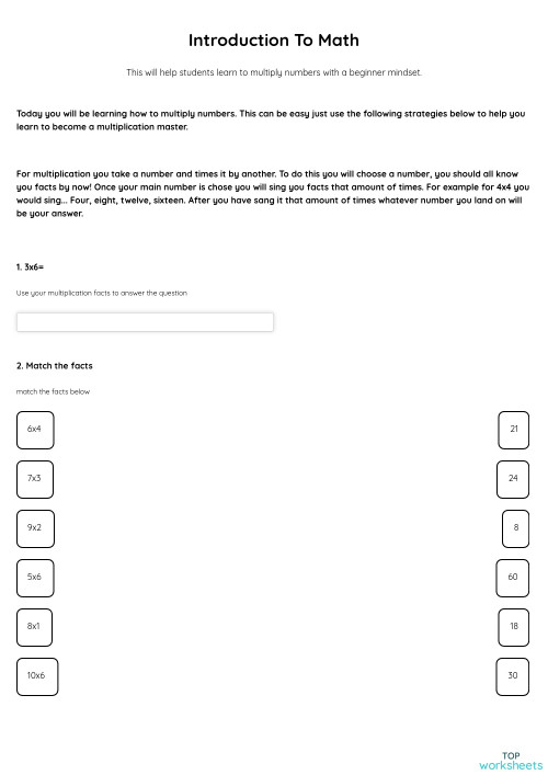 Introduction To Math. Interactive worksheet | TopWorksheets