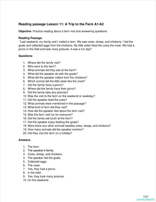 A trip to the farm. Interactive worksheet | TopWorksheets