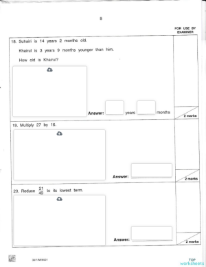 PSR 2020 MATHEMATICS PAPER 1 PART 2. Interactive worksheet | TopWorksheets