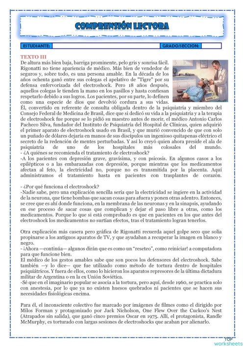 COMPRENSIÓN LECTORA. Ficha interactiva | TopWorksheets