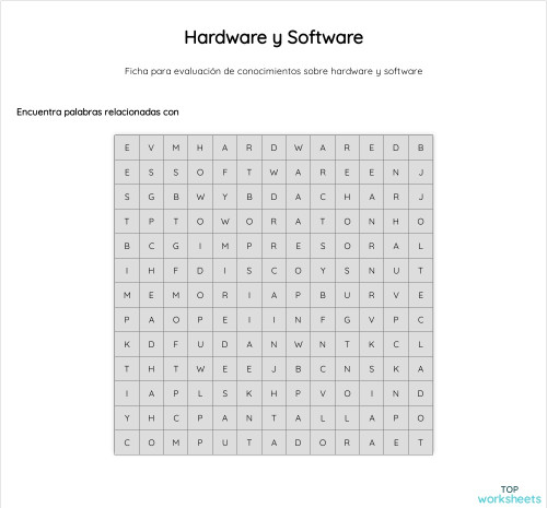 Hardware y Software. Ficha interactiva | TopWorksheets