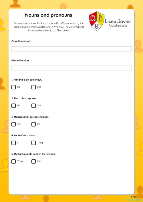 Nouns and pronouns. Interactive worksheet | TopWorksheets