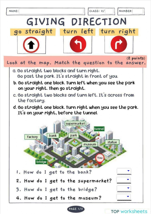 Giving Direction Worksheet. Interactive worksheet | TopWorksheets