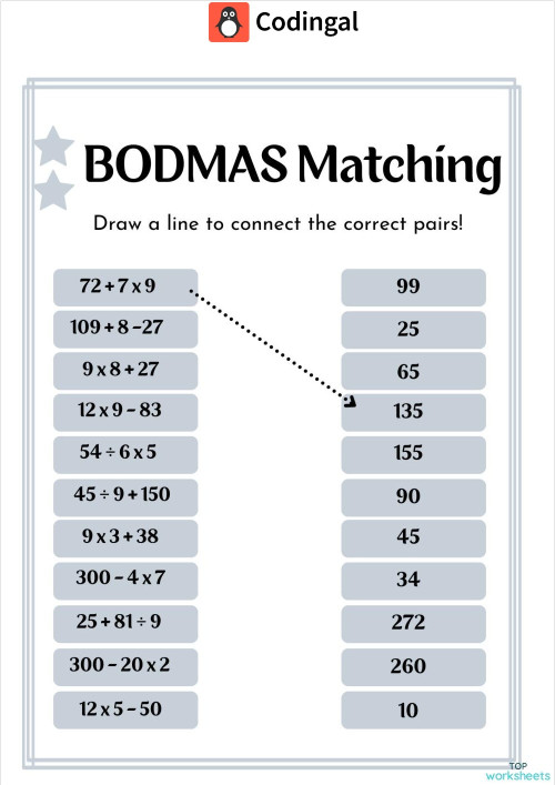 M_G04M05L13_WA01_BODMAS Matching. Interactive worksheet | TopWorksheets