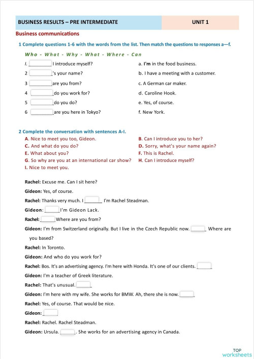 BR Pre Int - L1.2. Interactive worksheet | TopWorksheets