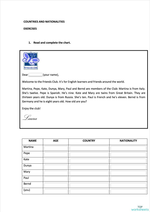 Countries and nationalities (text). Interactive worksheet | TopWorksheets
