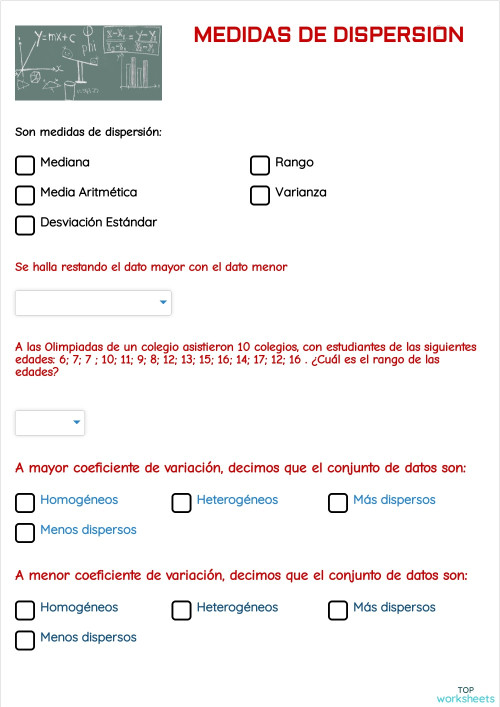 MEDIDAS DE DISPERSIÓN. Ficha interactiva | TopWorksheets
