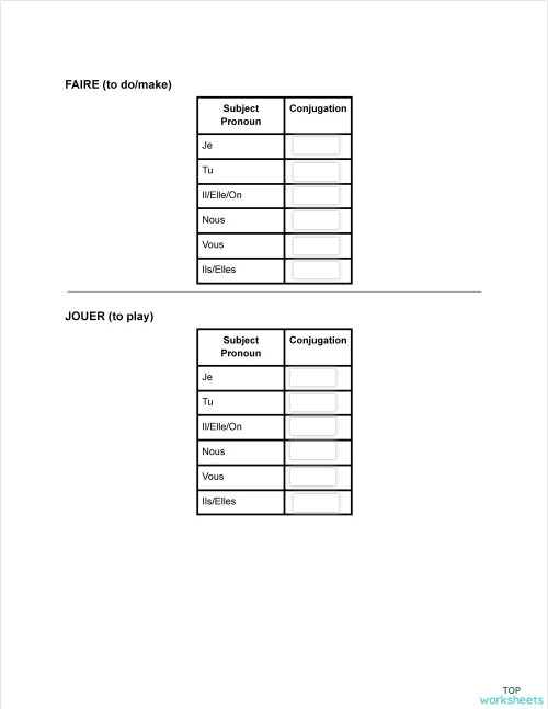 Faire and Jouer 2. Interactive worksheet | TopWorksheets