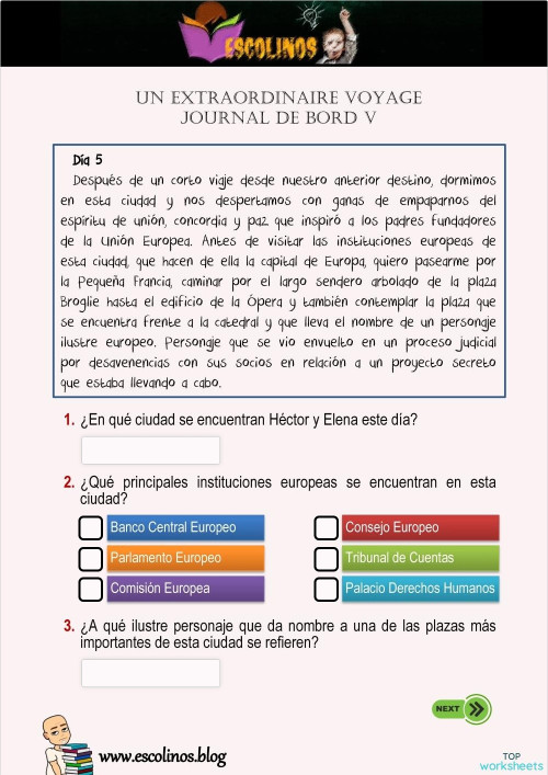 Journal de Bord Día 5. Ficha interactiva | TopWorksheets
