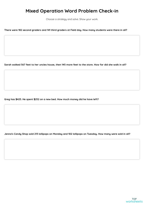Mixed Operation Word Problem Check-in. Interactive worksheet ...