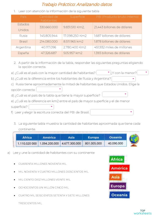 TRABAJO PRÁCTICO: PROYECTO 2 - ANALIZANDO DATOS. Ficha interactiva | TopWorksheets