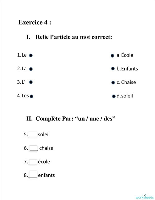 Article defini et Indefini exercice. Fiche interactive | TopWorksheets