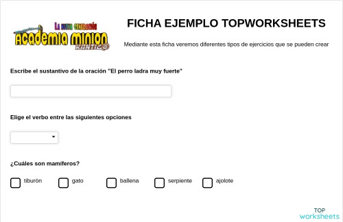 FICHA EJEMPLO TOPWORKSHEETS. Ficha interactiva | TopWorksheets