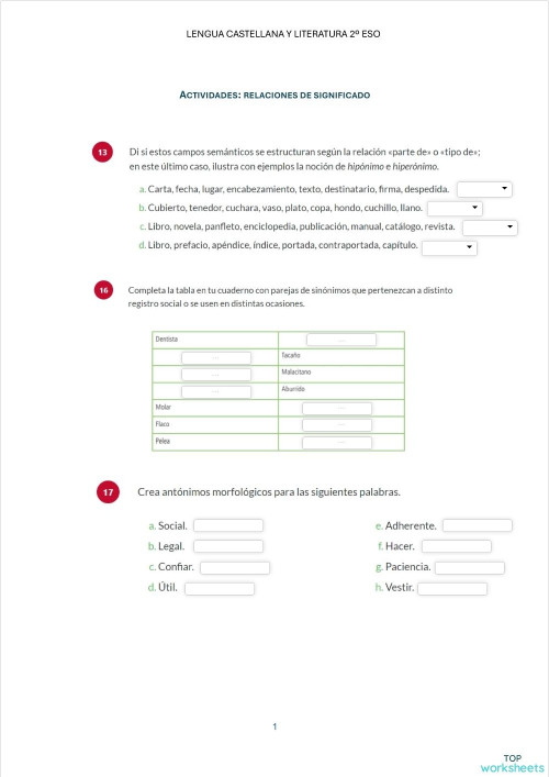 Antónimos: fichas interactivas y ejercicios online | TopWorksheets