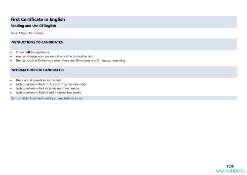 FCE - Test 6 - Reading and Use of English. Interactive worksheet ...