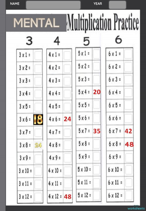 Year 4 Mental Multiplication Practice Part 1 Interactive Worksheet year-4-mental-multiplication-practice-part-1-interactive-worksheet