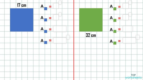 Área del cuadrado. Ficha interactiva | TopWorksheets