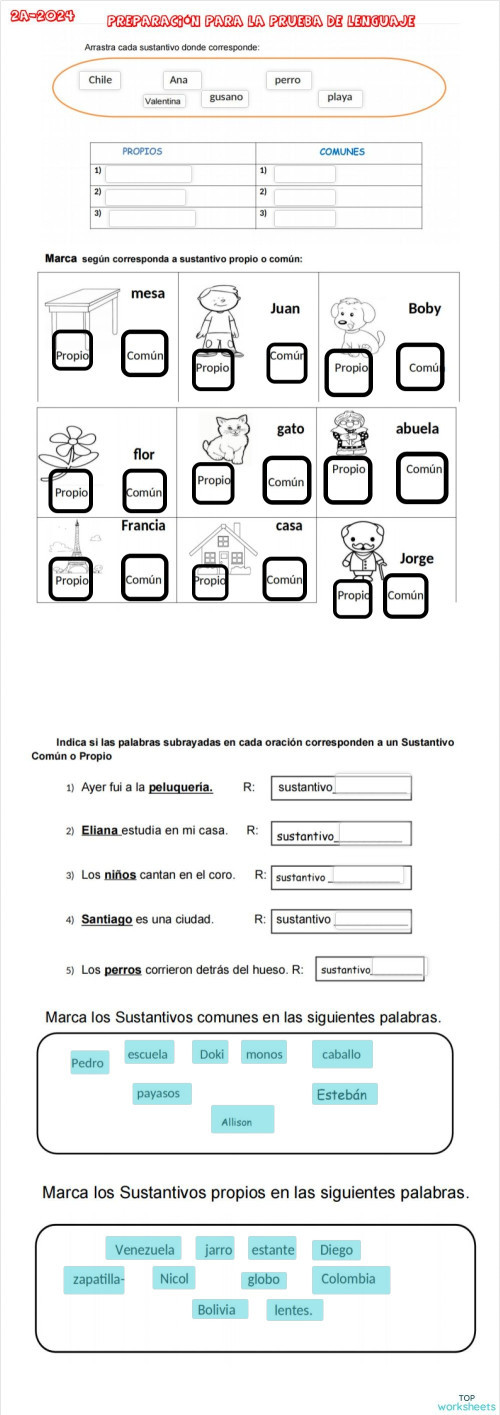 Sustantivos comunues y propios: fichas interactivas y ejercicios online ...