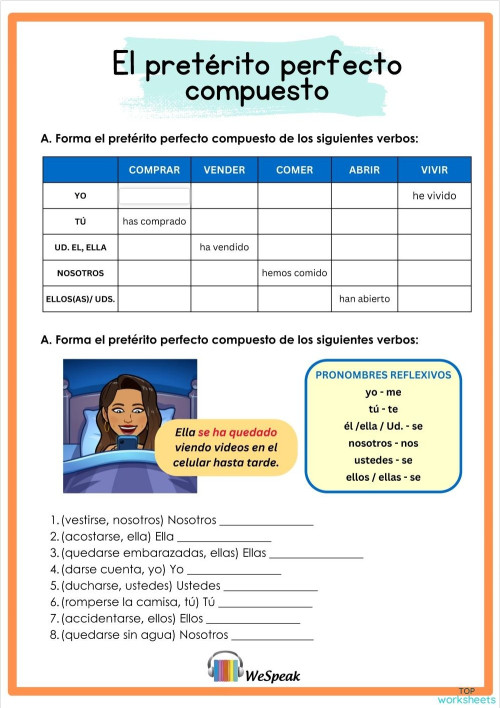 U23 Pretérito perfecto compuesto. Ficha interactiva | TopWorksheets