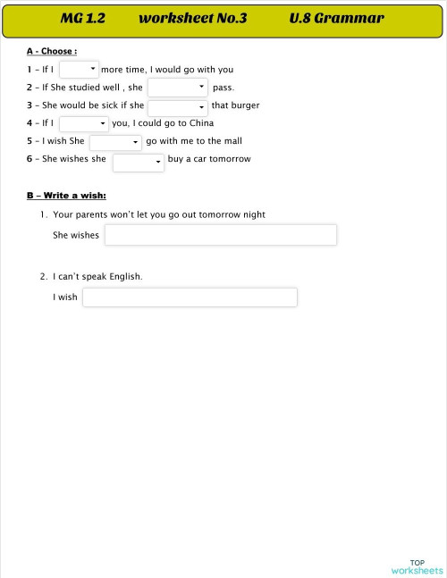 MG1.2 WS No. 3 U.8 Grammar. Interactive worksheet | TopWorksheets