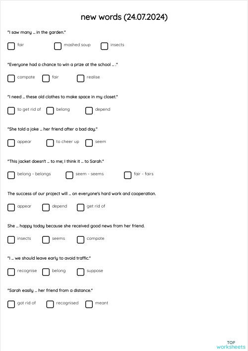 new words (24.07.2024). Interactive worksheet | TopWorksheets
