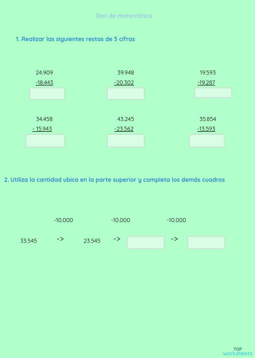 Restas del 1 al 9. Ficha interactiva | TopWorksheets