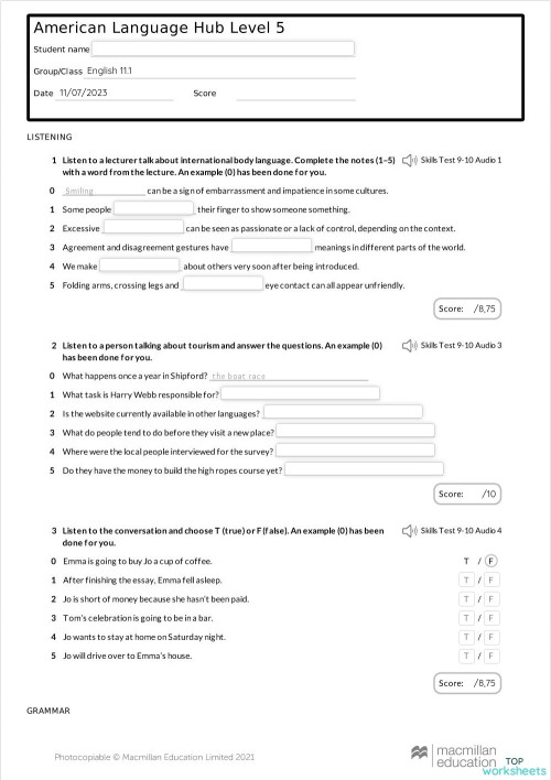 Final Exam - English 11.1. Interactive worksheet | TopWorksheets