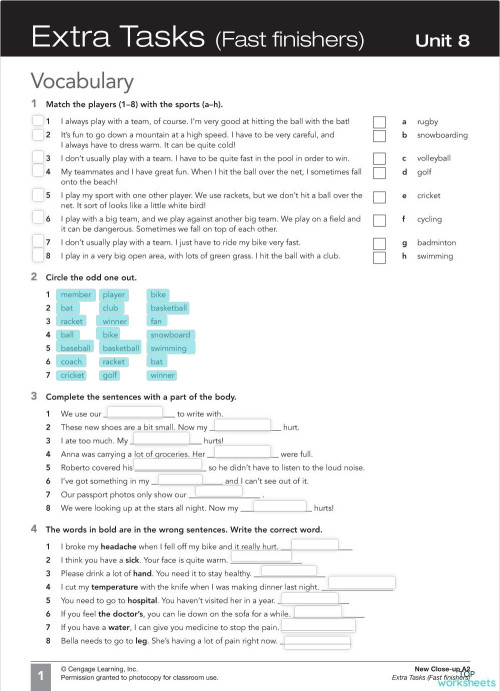 Close-Up A2 Extra Tasks Fast Finishers U8. Interactive worksheet ...