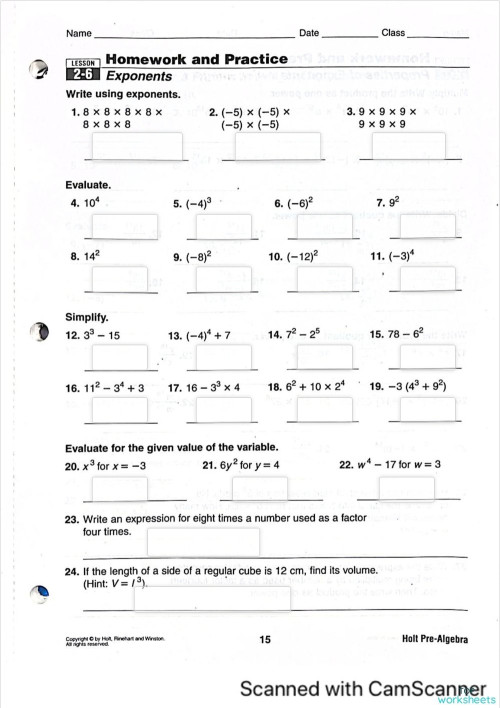 2.6 Exponents (8th). Interactive worksheet | TopWorksheets