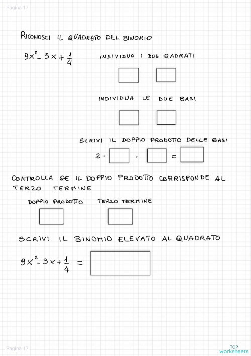 Quadrato di binomio. Scheda interattiva | TopWorksheets