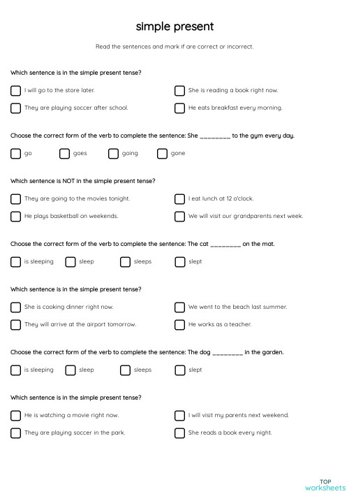 simple present. Interactive worksheet | TopWorksheets