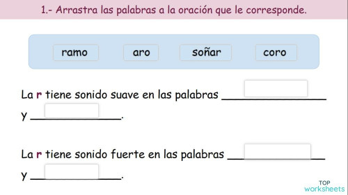 Palabras con "r" y "rr". Ficha interactiva | TopWorksheets