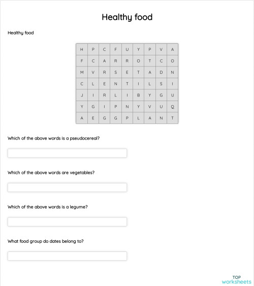 Healthy food. Interactive worksheet | TopWorksheets