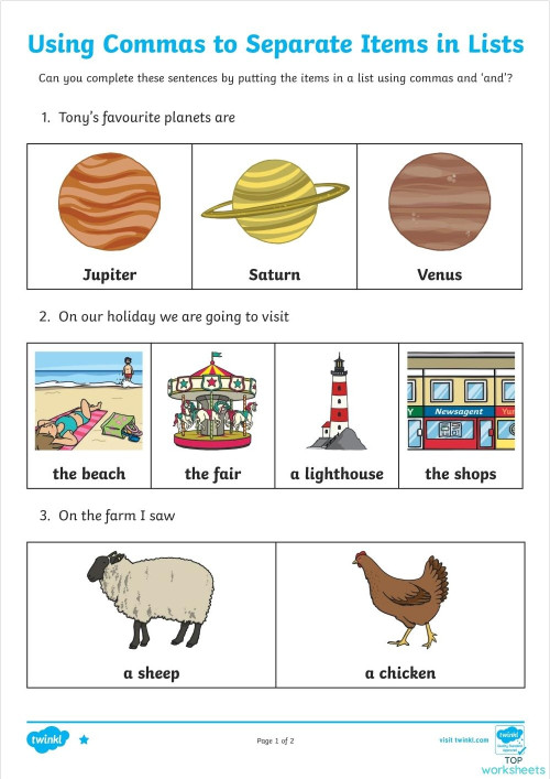 Using commas 1. Interactive worksheet | TopWorksheets