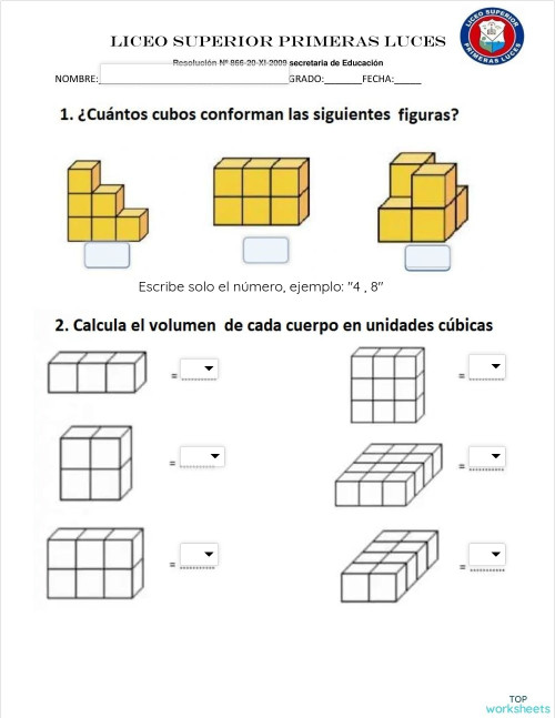 Nocion de Volumen. Ficha interactiva | TopWorksheets