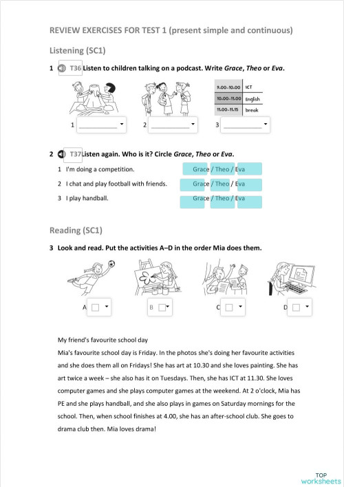 Test 1 English. Interactive worksheet | TopWorksheets
