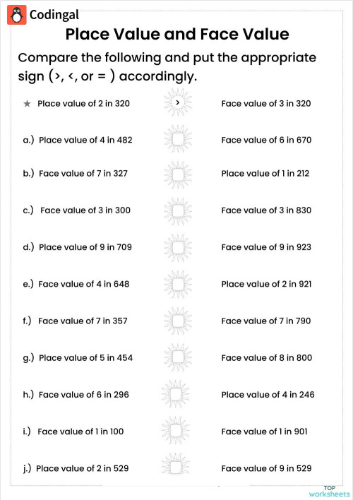M_G02M03L13_WA02_Place value and Face value.. Interactive worksheet | TopWorksheets