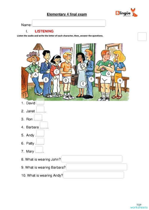 Elementary IV final exam. Interactive worksheet | TopWorksheets