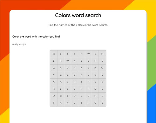 Colors word search. Interactive worksheet | TopWorksheets