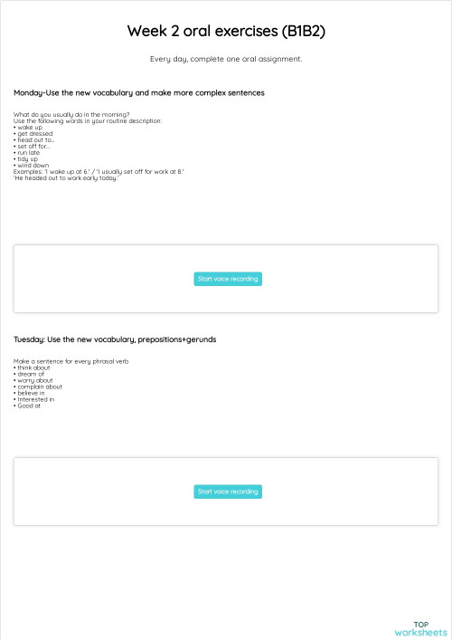 Week 2 oral exercises (B1B2). Interactive worksheet | TopWorksheets