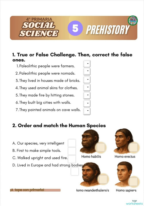 Prehistory: interactive worksheets and online exercises | TopWorksheets