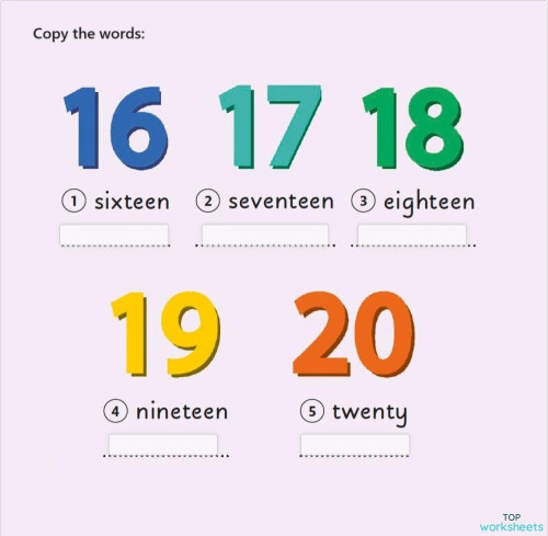 5 words a day numbers 16-20. Interactive worksheet | TopWorksheets
