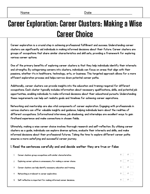Career Exploration: Career Clusters: Making a Wise Career Choice ...