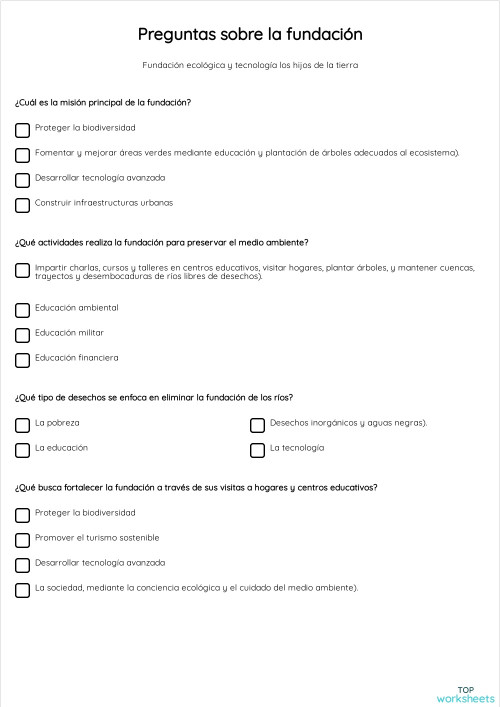Preguntas sobre la fundación. Ficha interactiva | TopWorksheets