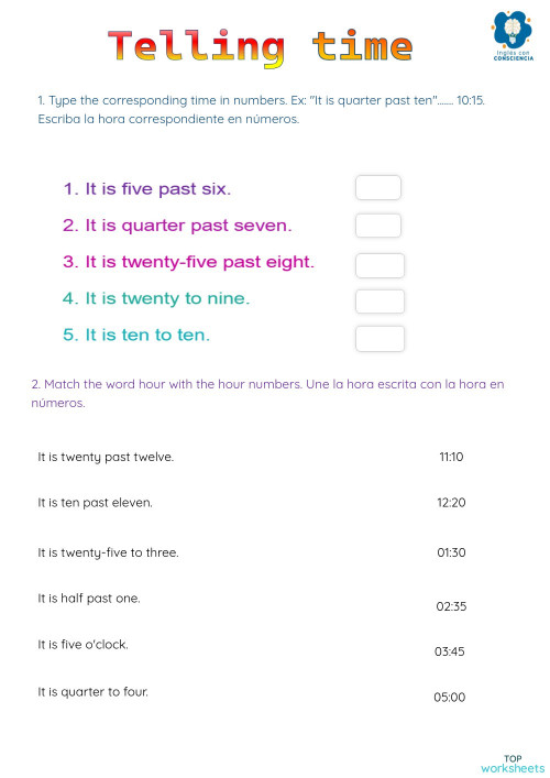 Write the time. Interactive worksheet | TopWorksheets