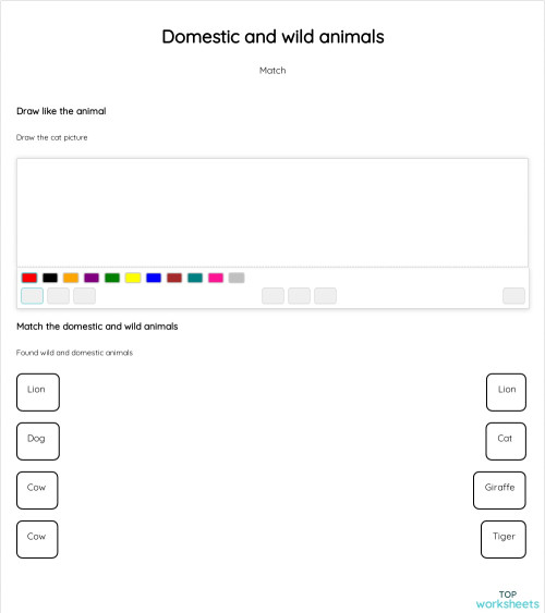 Domestic and wild animals. Interactive worksheet | TopWorksheets